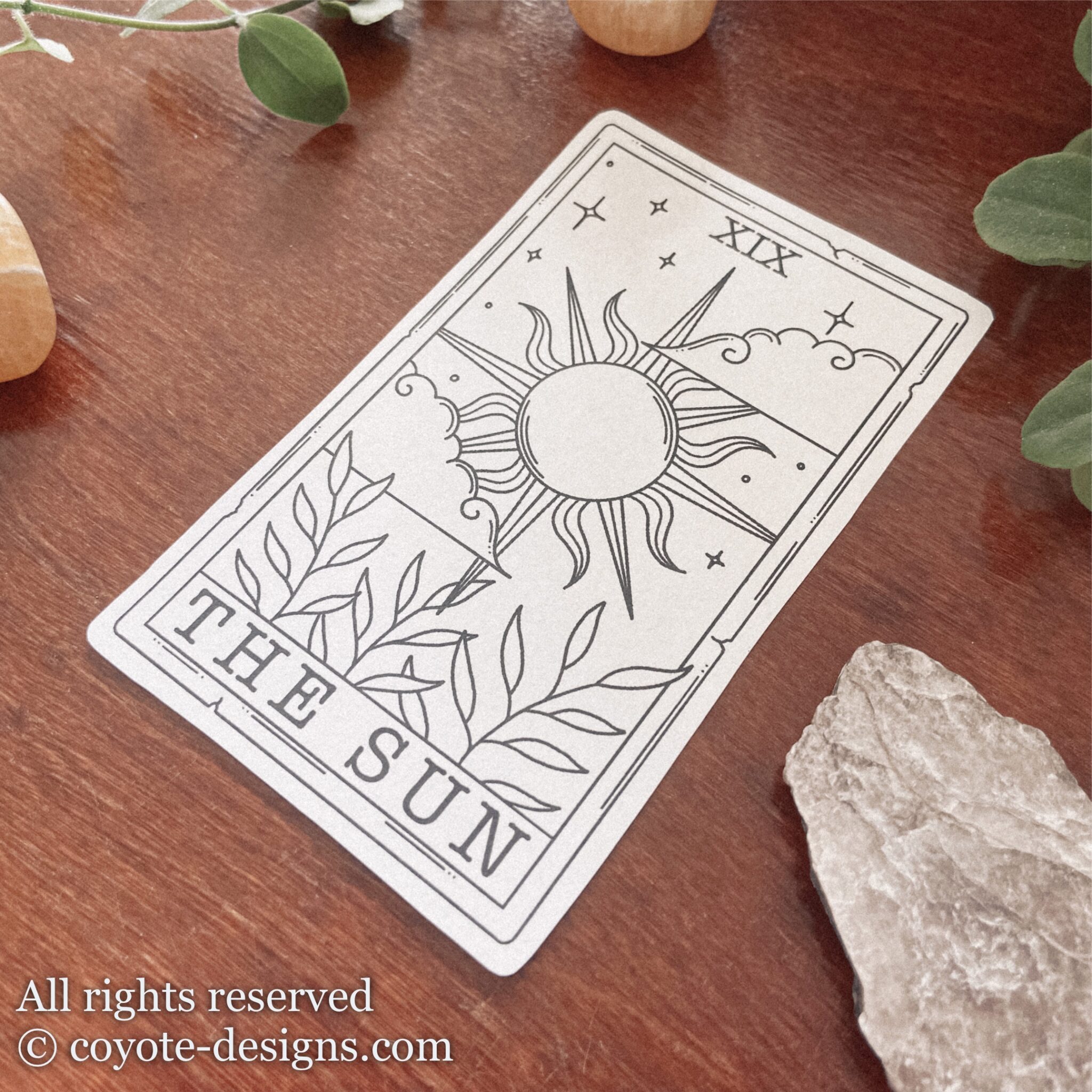 Sun Tarot Tattoo Design – The Sun Tarot With Leaves – Coyote Tattoo Designs