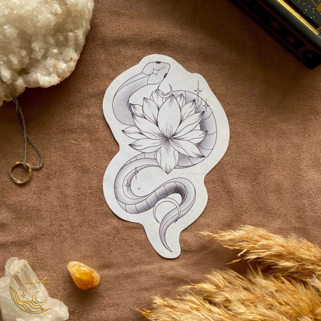 Kamala Lotus Snake Tattoo Design – Kamala Lotus Snake – Coyote Tattoo ...